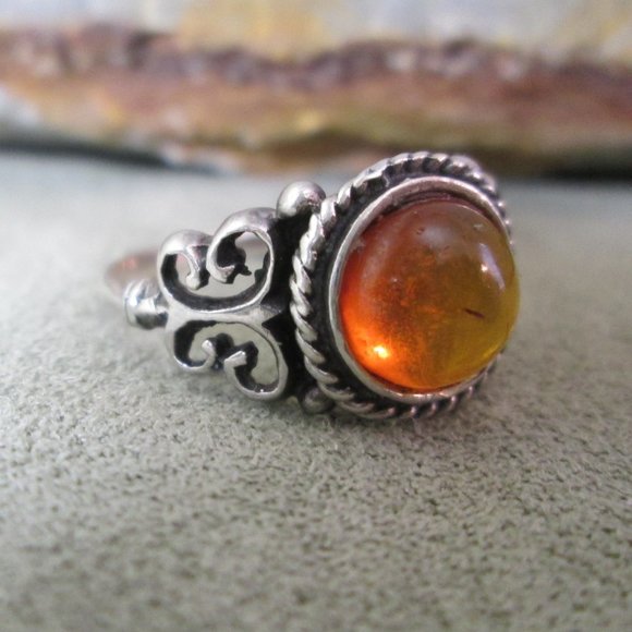 WhyteWing | Jewelry | Deep Honey Amber Ring Sterling Silver Pierced ...
